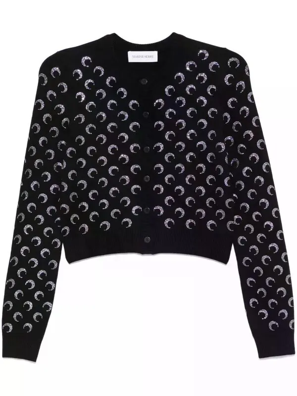 MARINE SERRE Crescent Moon Rhinestoned Cardigan