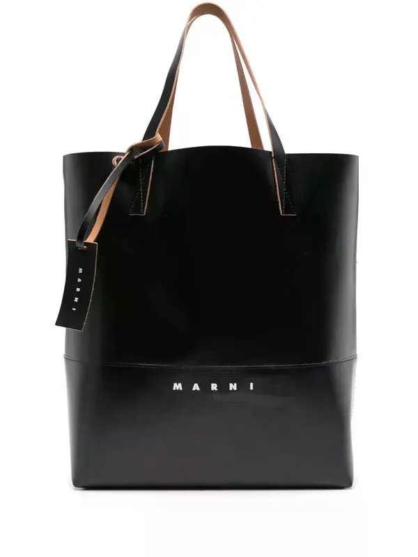 Marni Tribeca Logo-print Faux-leather Tote Bag - Black