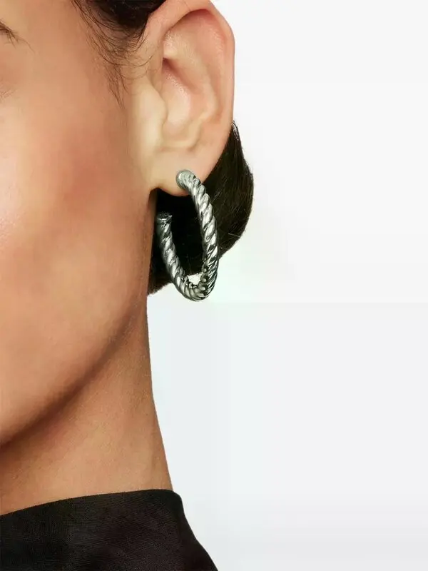 David Yurman Sterling Sculpted Cable Hoop Earrings