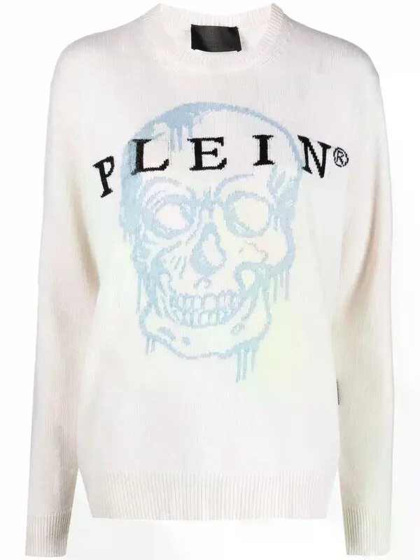 Philipp Plein Skull-intarsia Wool-blend Jumper - Neutrals