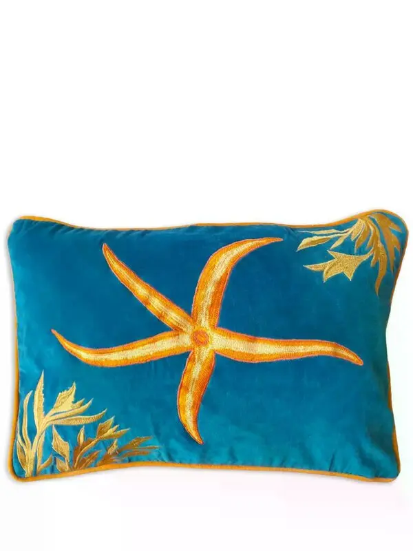 LES-OTTOMANS Starfish Embroidered Cushion - Blue