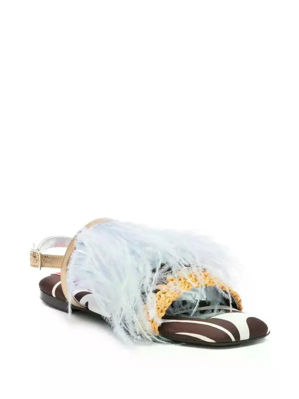 La DoubleJ Medal Feather-trim Sandals