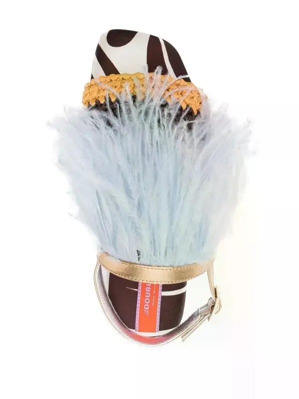 La DoubleJ Medal Feather-trim Sandals