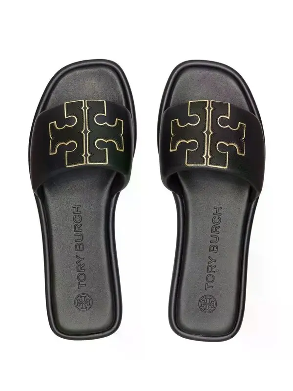 Tory Burch Double T Sport Slides - Black
