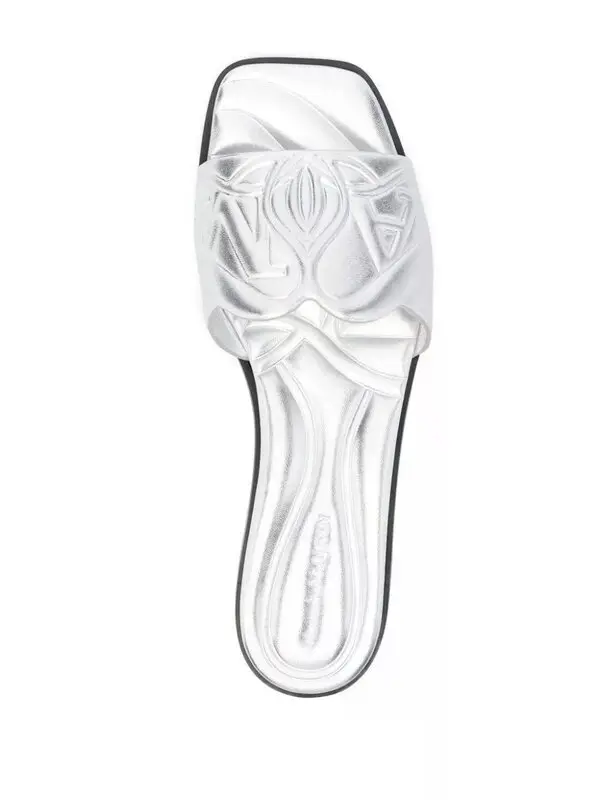 Alexander McQueen Embossed-logo Slides - Silver