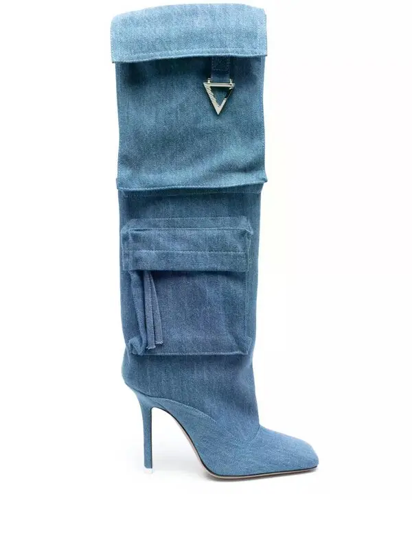 Attico Sienna 105mm Denim Boots - Blue