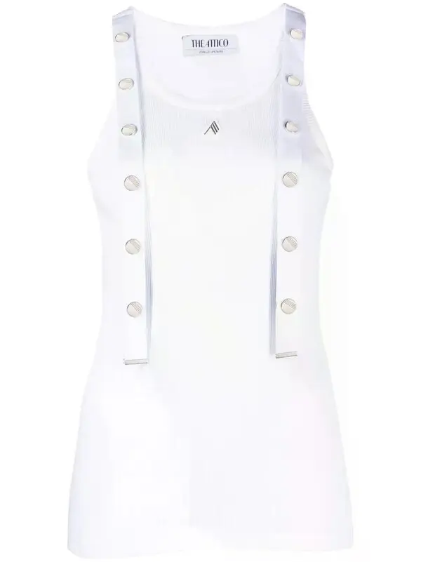 Attico Optical " Ribbed Tank Top With Embellished Straps