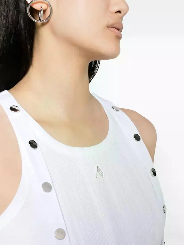Attico Optical " Ribbed Tank Top With Embellished Straps