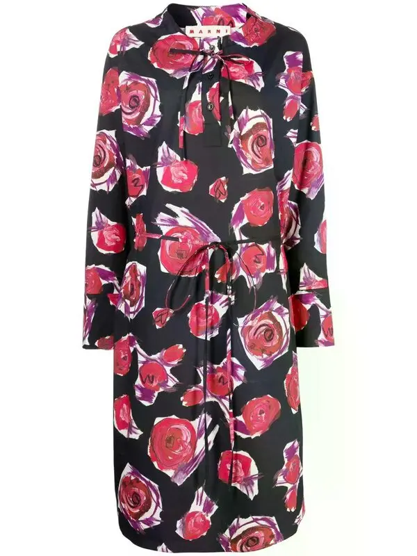 Marni Rose-print Tie-waist Dress