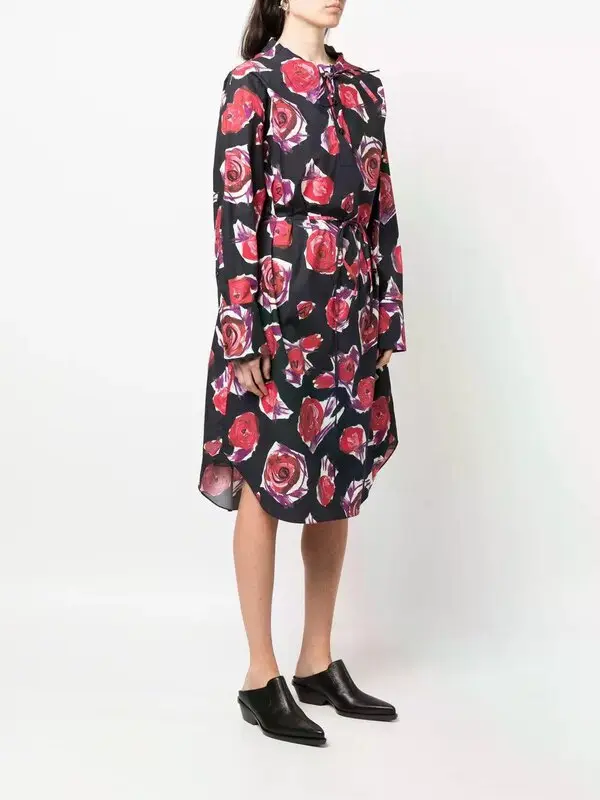Marni Rose-print Tie-waist Dress