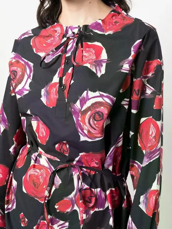 Marni Rose-print Tie-waist Dress