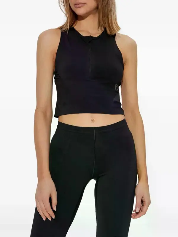 Y3 Cropped High Neck Zip Performance Tank - Black