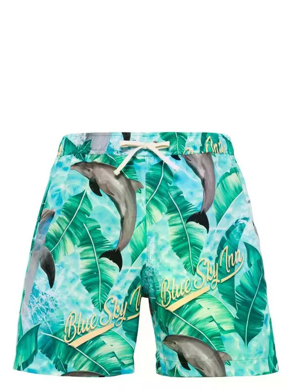 BLUE SKY INN Dolphin-print Drawstring Swim Shorts - Blue