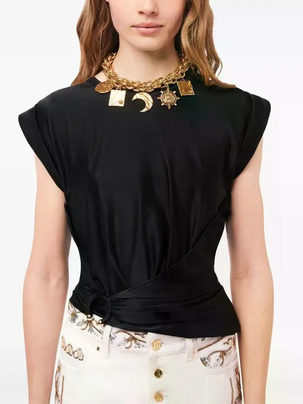Rabanne Asymmetric Gathered-detail Blouse - Black