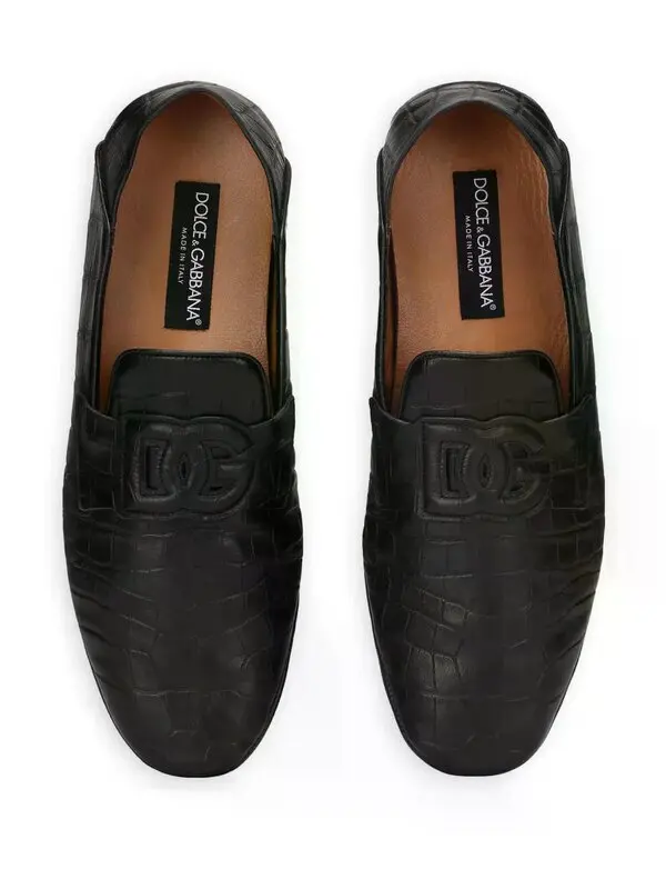 Dolce & Gabbana Dg Logo Embossed Crocodile Leather Loafers