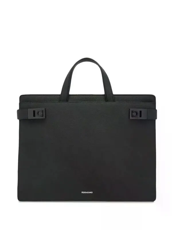 FERRAGAMO Gancini-buckle Leather Briefcase - Black