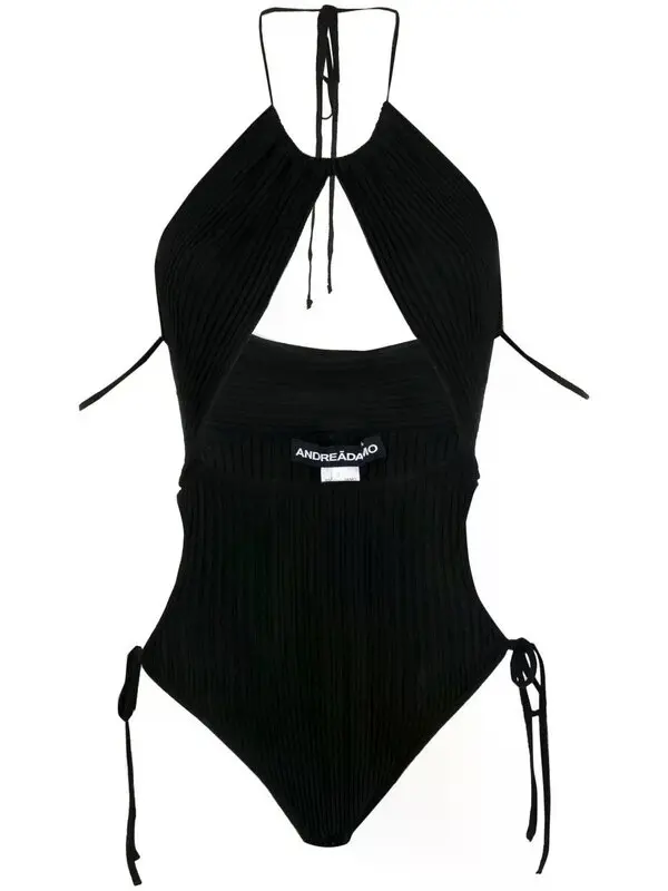 ANDREĀDAMO Ribbed-knit Cut-out Bodysuit