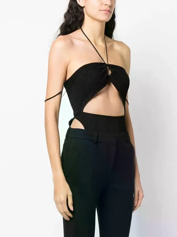 ANDREĀDAMO Ribbed-knit Cut-out Bodysuit
