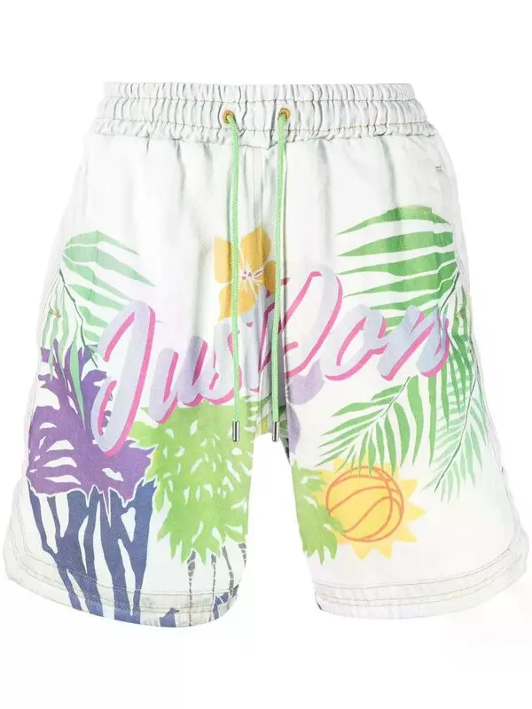 JUST DON Graphic-logo Print Shorts - Blue