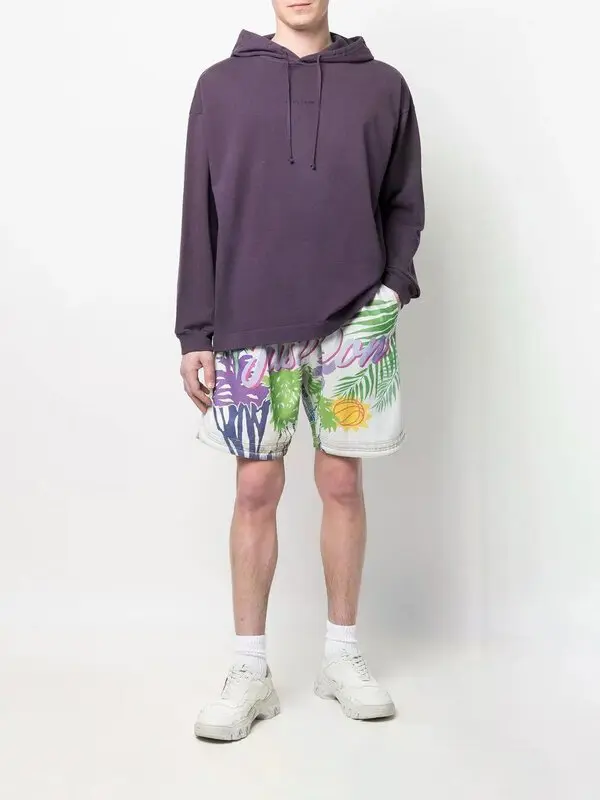 JUST DON Graphic Print Cotton Shorts