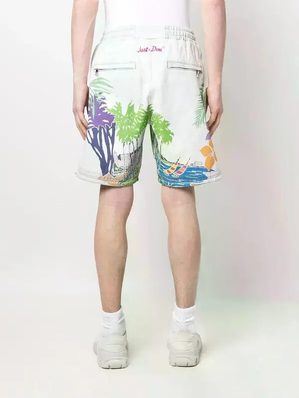 JUST DON Graphic Print Cotton Shorts