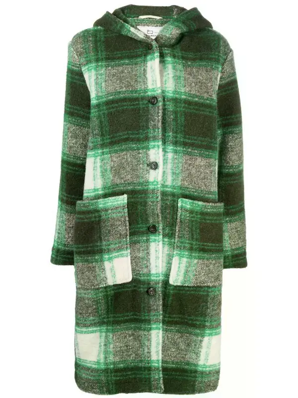 Woolrich Checked Hooded Wool-blend Coat