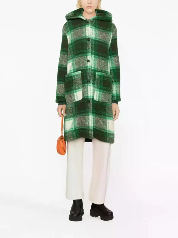 Woolrich Checked Hooded Wool-blend Coat
