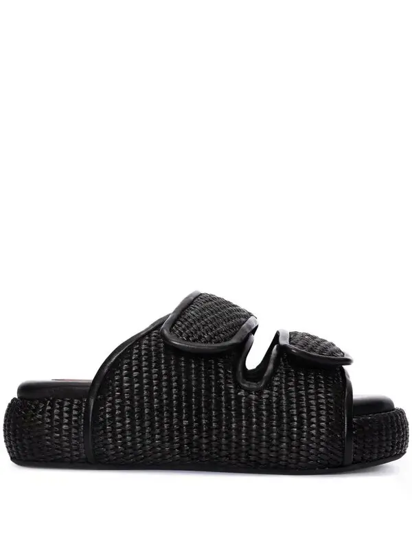 SIMONMILLER Raffia Platform Slides - Black