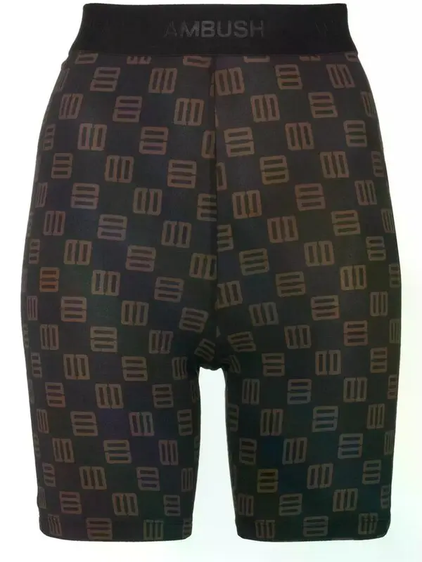AMBUSH Monogram-print High-waist Cycling Shorts - Black