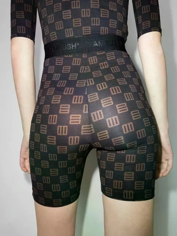 AMBUSH Monogram-print High-waist Cycling Shorts - Black