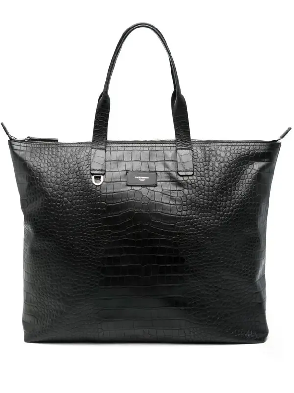 Dolce & Gabbana Large Crocodile-embossed Leather Tote - Black