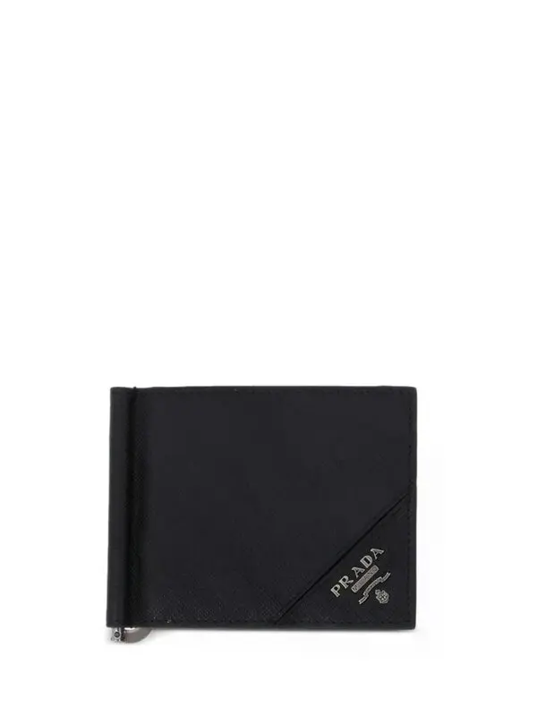 Prada Logo Plaque Wallet - Black