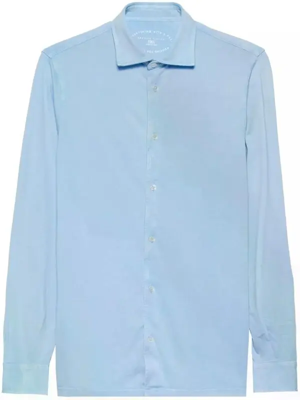 Fedeli Plain Organic-cotton Shirt - Blue