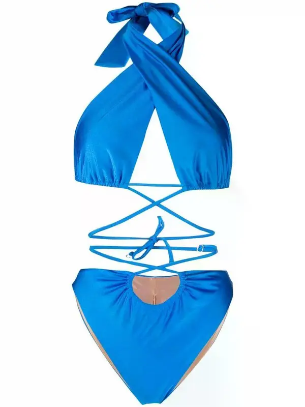 NOIRE SWIMWEAR Lattice-strap Halterneck Swimsuit - Blue