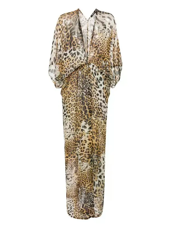 Roberto Cavalli Leopard-print Silk Beach Dress - Neutrals