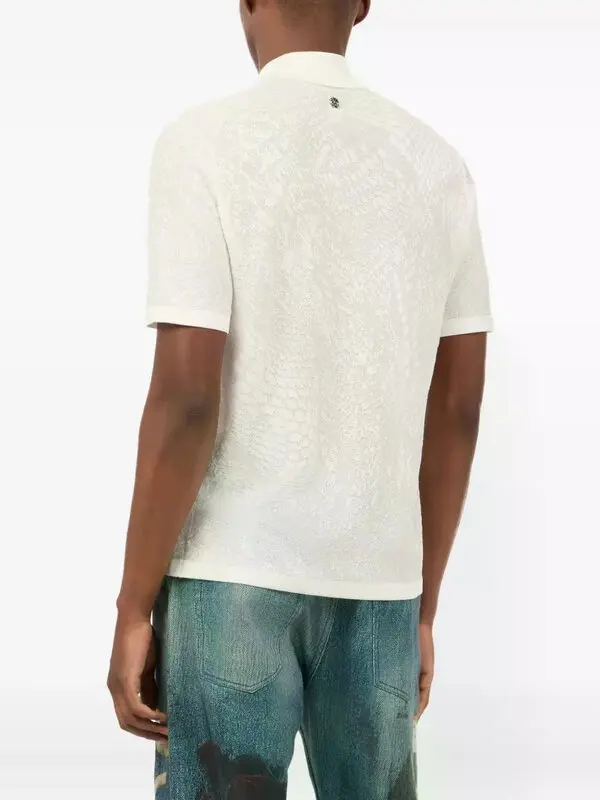 Roberto Cavalli Patterned-jacquard Polo Shirt - White