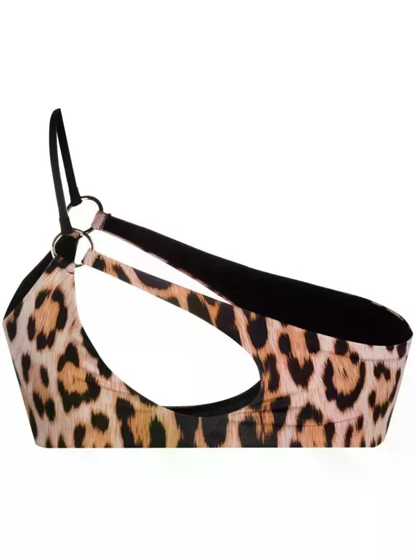 Roberto Cavalli Leopard-print One-shoulder Bikini Top