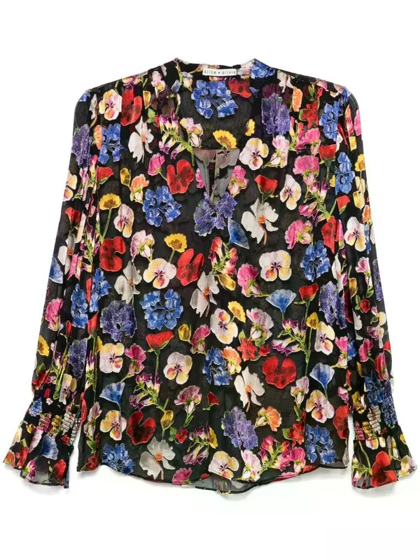 Alice + Olivia Onica Floral Chiffon Blouse