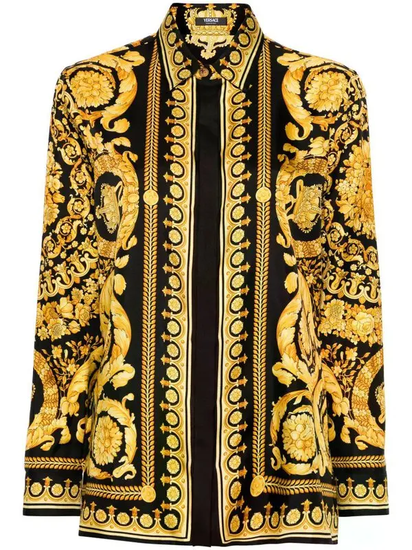 Versace Heritage Barocco-print Silk Shirt - Black