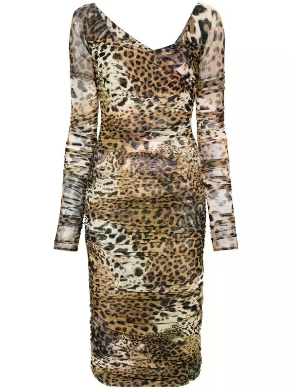 Roberto Cavalli Leopard-print Mesh Midi Dress