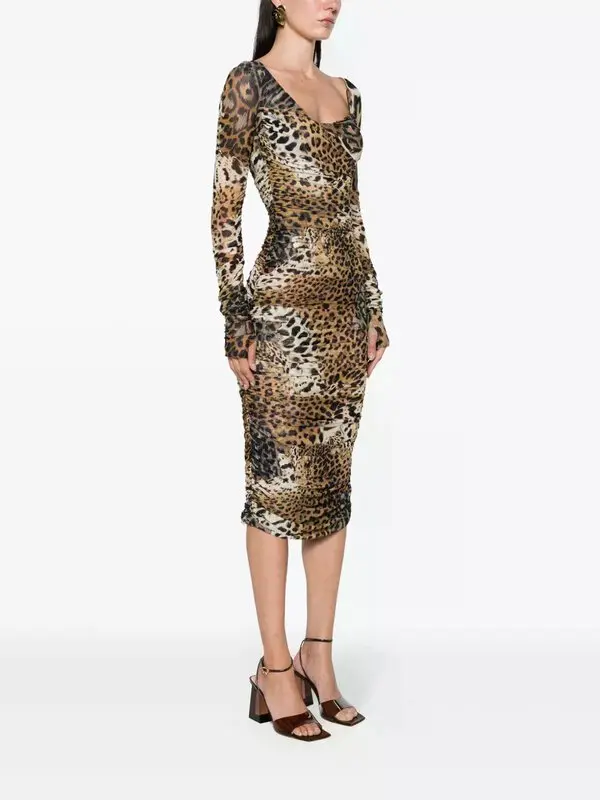 Roberto Cavalli Leopard-print Mesh Midi Dress