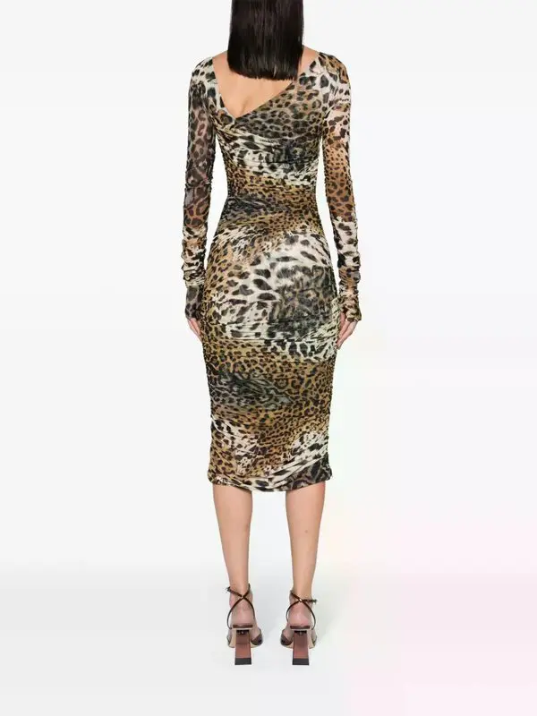 Roberto Cavalli Leopard-print Mesh Midi Dress