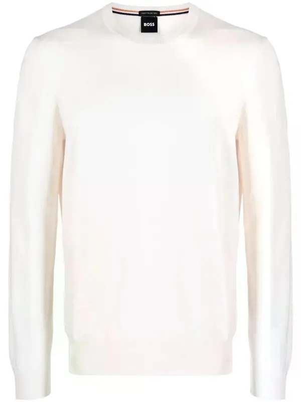 BOSS Logo-embroidered Cotton Jumper - Neutrals