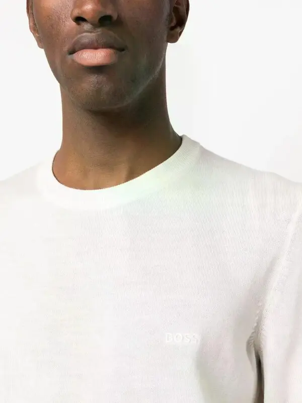 BOSS Logo-embroidered Cotton Jumper - Neutrals