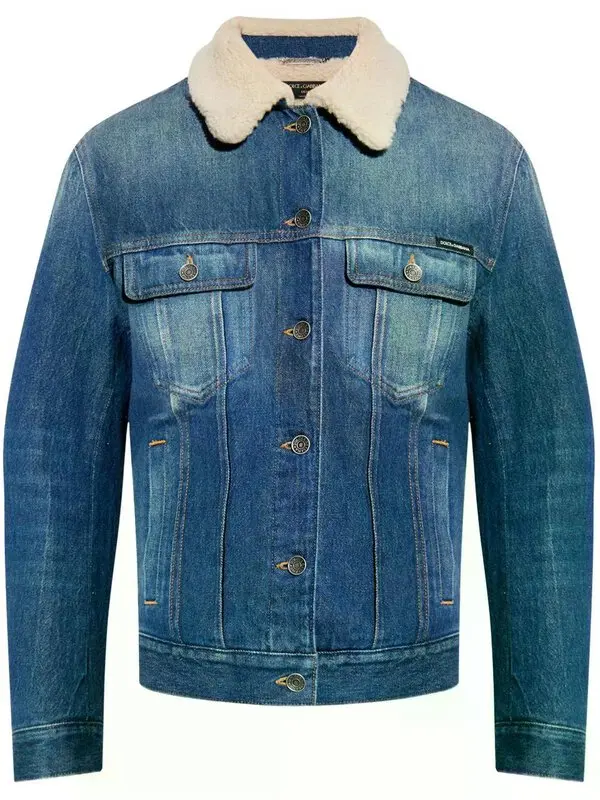Dolce & Gabbana Denim Jacket With Faux-fur Collar And Logo Appliqu