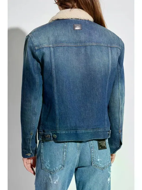 Dolce & Gabbana Denim Jacket With Faux-fur Collar And Logo Appliqu