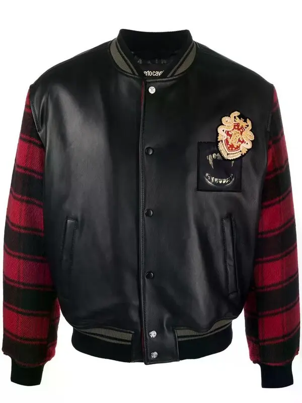 Roberto Cavalli Plaid-sleeves Bomber Jacket