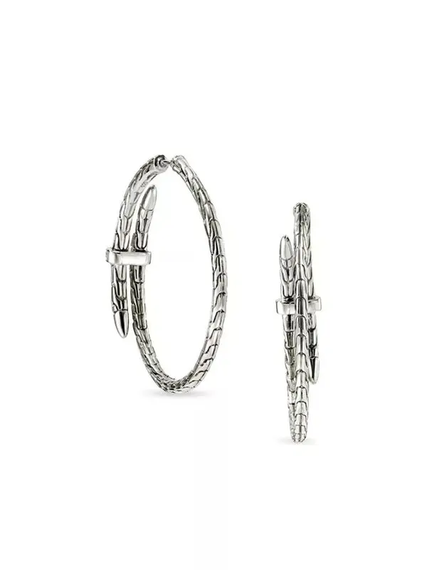 John Hardy Sterling Spear Diamond Hoop Earrings