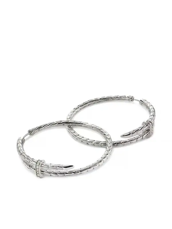 John Hardy Sterling Spear Diamond Hoop Earrings