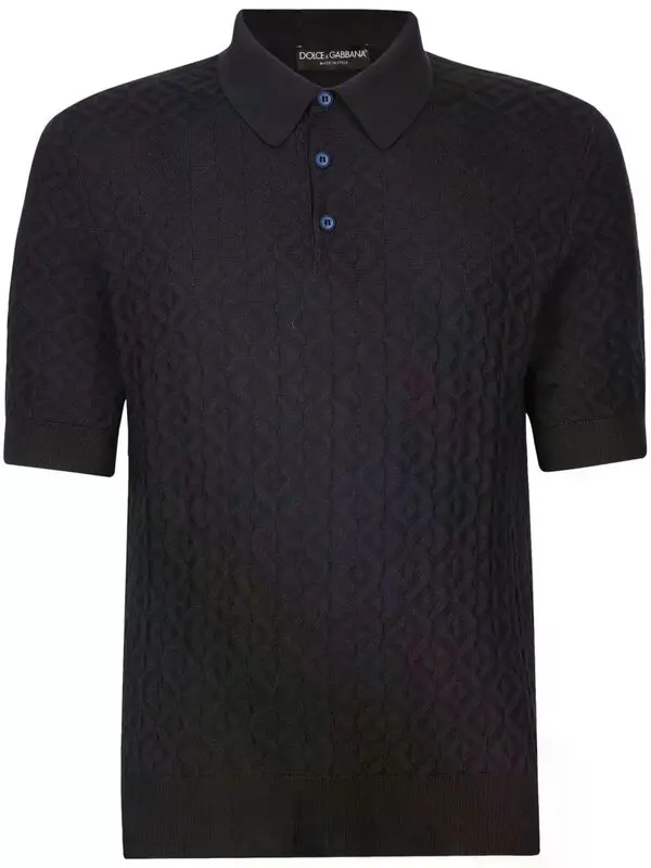 Dolce & Gabbana Geometric-pattern Knit Polo Shirt - Blue